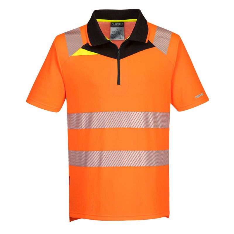 Portwest DX412 Orange Zip Hi-Vis Polo Shirt - Workwear.co.uk