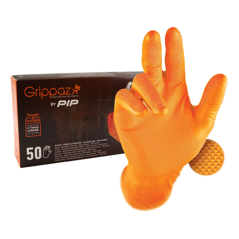 Grippaz Orange Semi-Disposable Nitrile Gloves - Workwear.co.uk