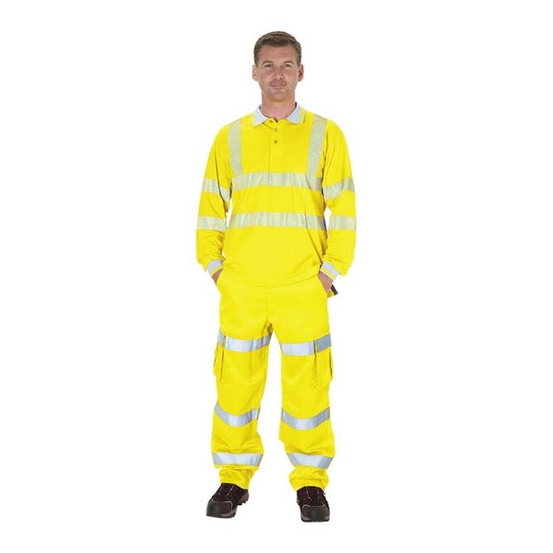 KeepSafe Hi-Vis Long Sleeve Polo (Yellow) - Workwear.co.uk