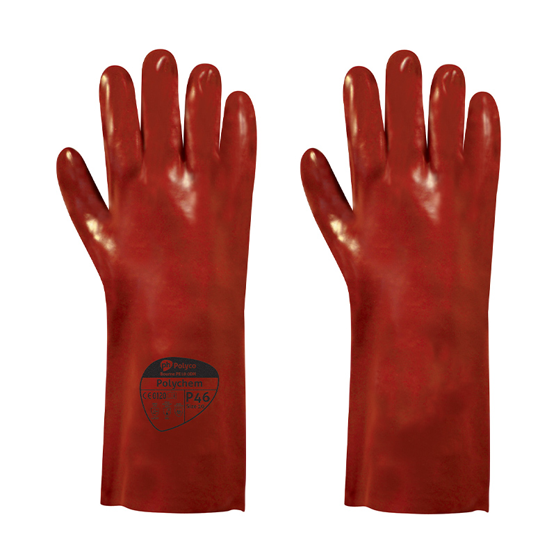 Polyco Polychem Heavyweight Chemical-Resistant Red PVC Gauntlets ...