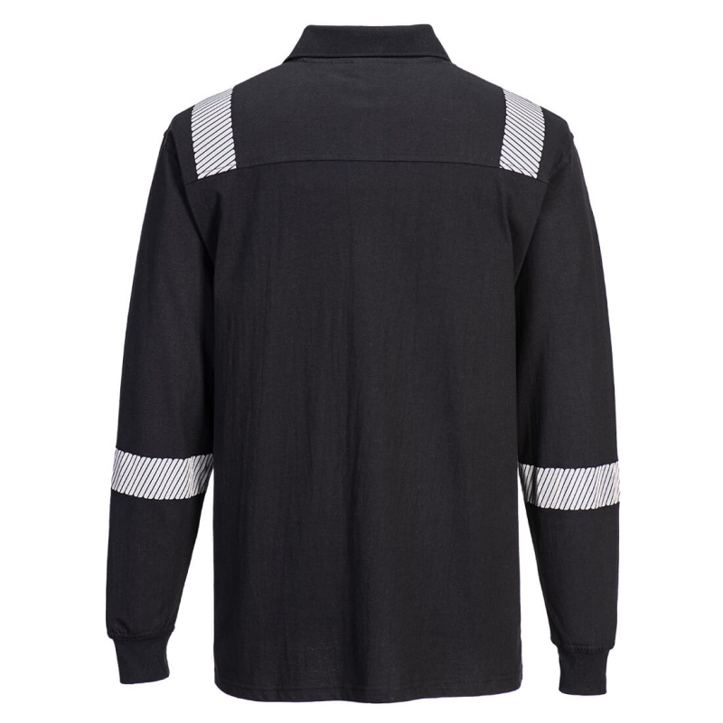 Portwest FR711 WX3 FR L/S Polo (Black) - Workwear.co.uk