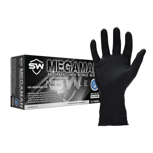 Megaman N66088 Disposable Powder-Free Black Nitrile Gloves - Workwear.co.uk
